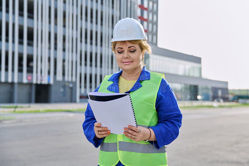 Confident Mature Female Engineer Developer Inspector at Construction ...