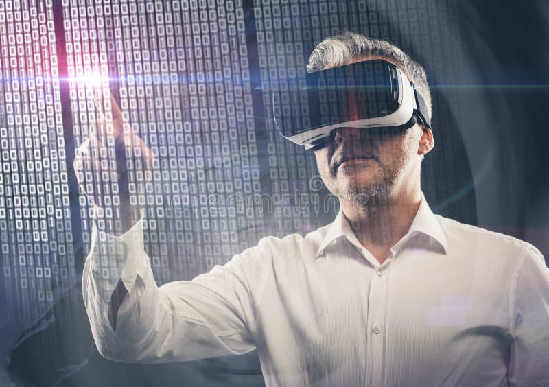 Man Interacting with Virtual Reality Stock Image - Image of interacting ...