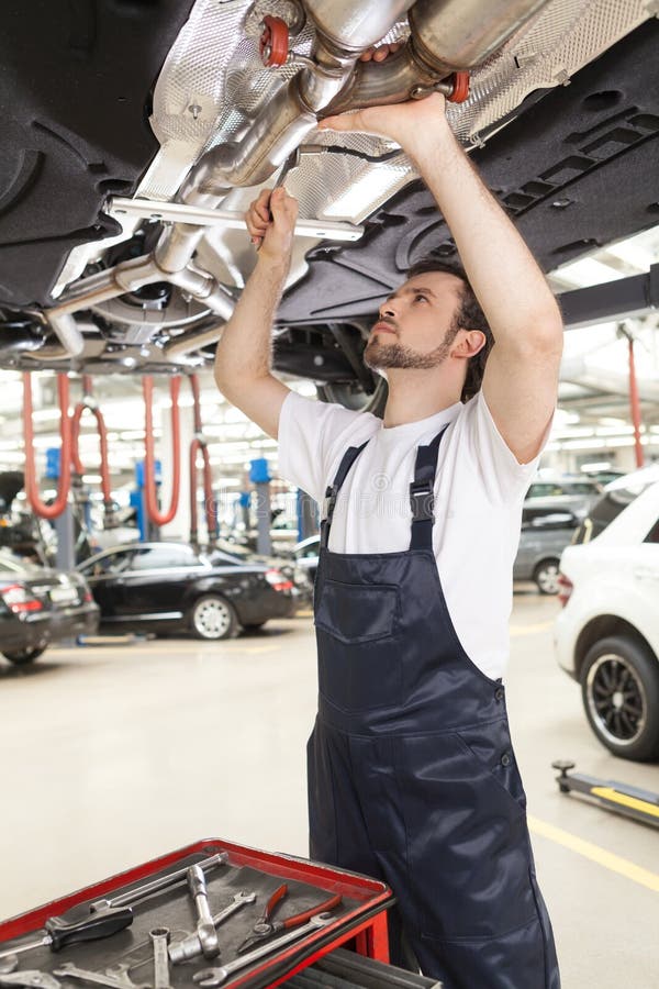 Mechanic Working at the Computer. Stock Image - Image of computer ...