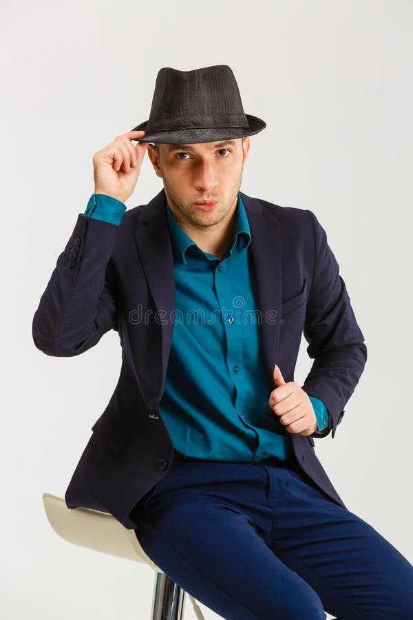 Confident Middle-aged Wealthy Man Dressed in Retro Style Suit with Hat ...