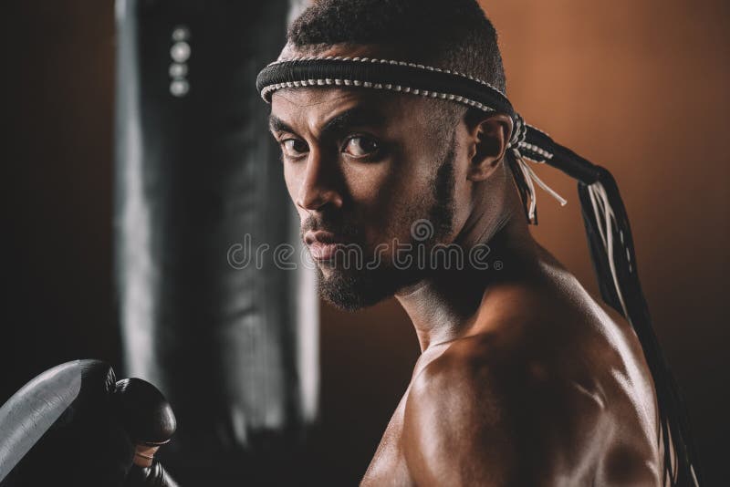 Confident Muay Thai Fighter with Mongkhon on Head Stock Image - Image ...
