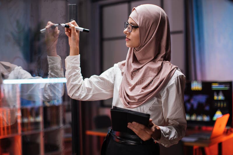 Confident Muslim Female Ceo Manager, Writing Tasks or New Startup Ideas ...