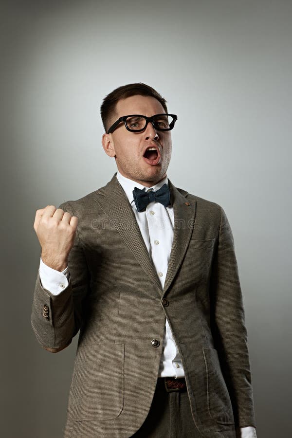 Confident Nerd Eyeglasses Bow Tie Enjoying Success Stock Photos - Free ...