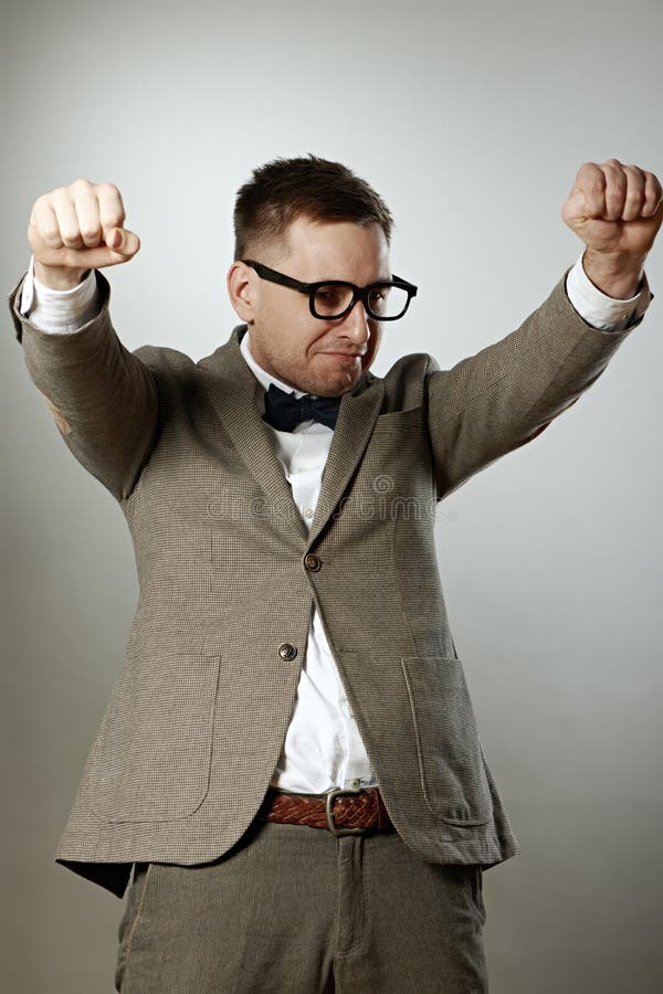 Confident Nerd Eyeglasses Bow Tie Enjoying Success Photos - Free ...