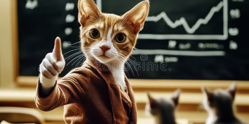 A Confident Orange Tabby Cat Teaches a Lesson in a Classroom Setting ...