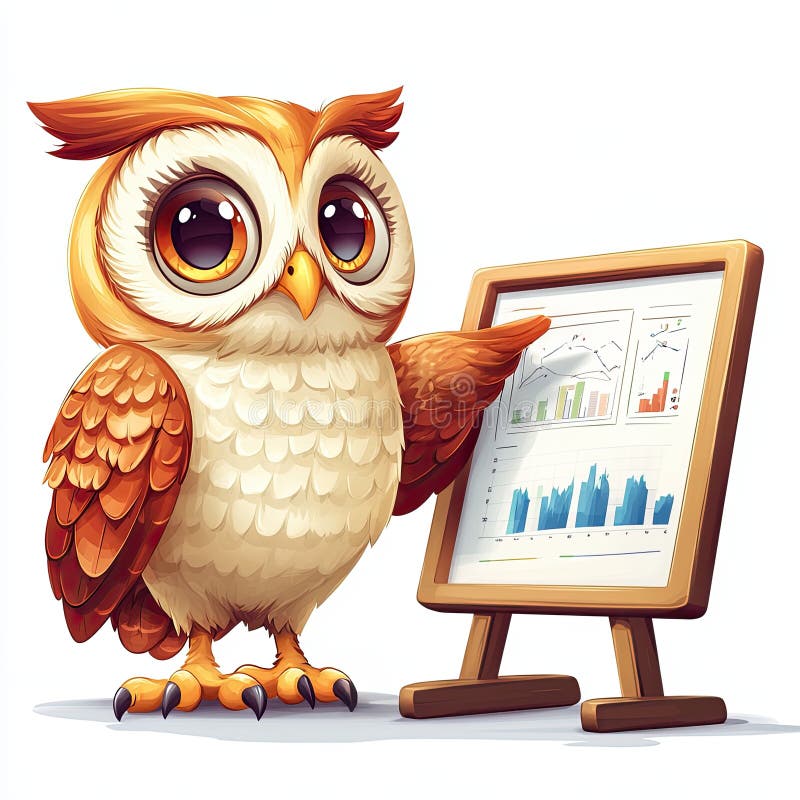 Confident Owl Presenting Data on Whiteboard with Colorful Graphs and ...
