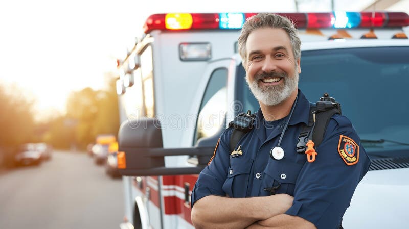 Confident Paramedic with Ambulance in the Background. Generative Ai ...