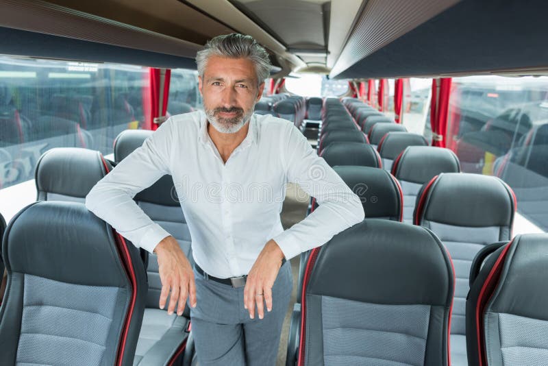 Confident Pensive Man Sitting on Bus Stock Photo - Image of inside ...