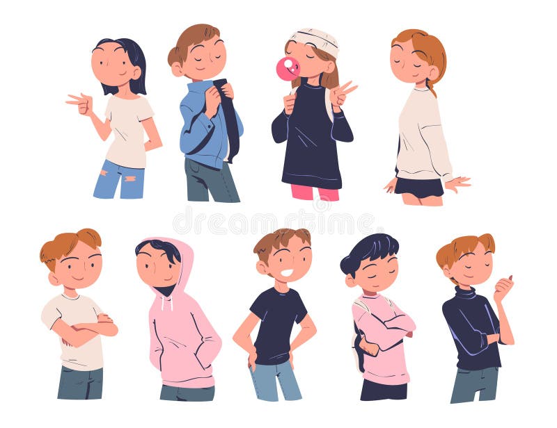 Confident People Characters With Satisfied Face Expressing Self Pride