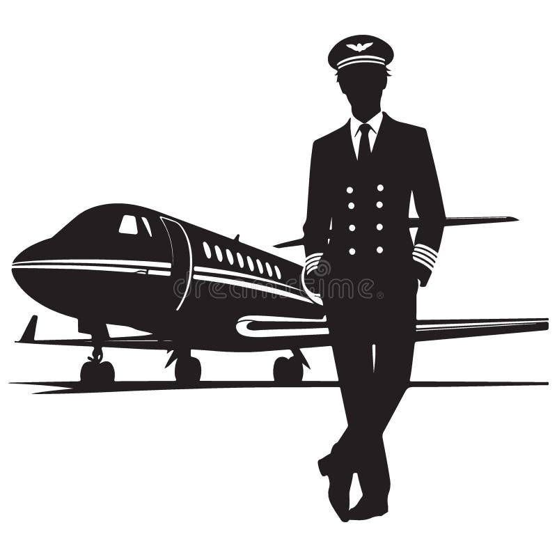 Confident Pilot in Front of Jet Airplane Vector Graphic Design Stock ...