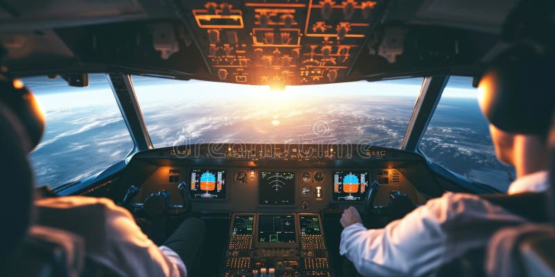Smart Pilot Sitting at Plane and Looking at Control Panel in Flight ...