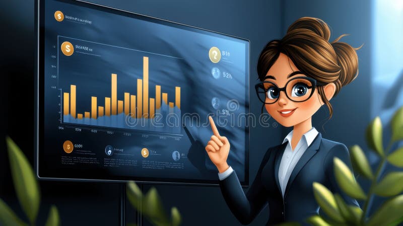 Professional Woman Presenting Financial Growth Data in Modern Office ...