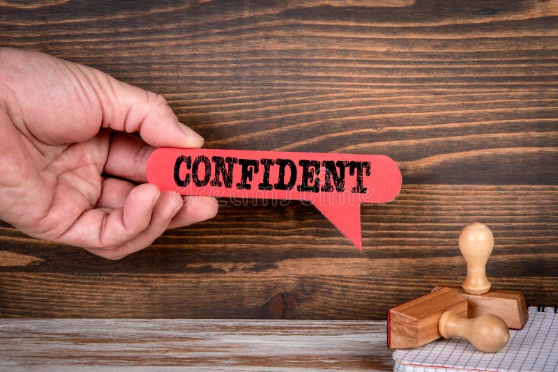 Confident. Red Speech Bubble in a Man& X27;s Hand Stock Image - Image ...