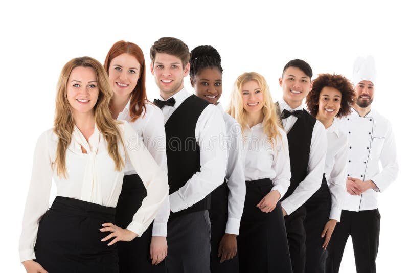 Confident Restaurant Staff Standing in Row Stock Image - Image of chef ...