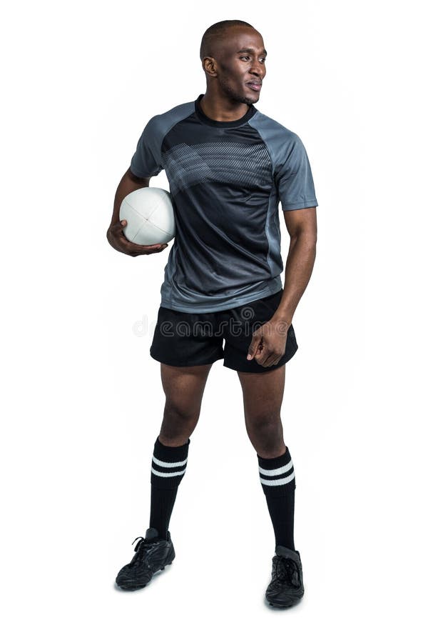 Confident Rugby Player with Ball Smiling Stock Image - Image of ...