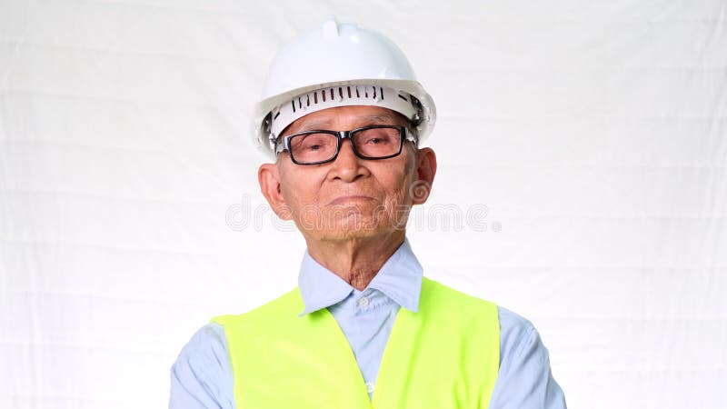 Confident Senior Engineering Architect Wearing Vest and Helmet on White ...
