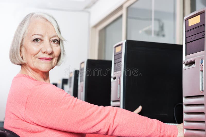 Confident Senior Woman in Computer Class Stock Photo - Image of ...