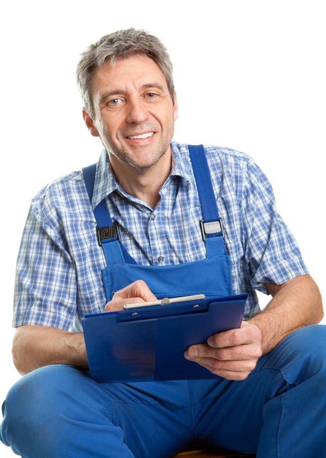 Confident Service Man Taking Notes Stock Photo - Image of contractor ...