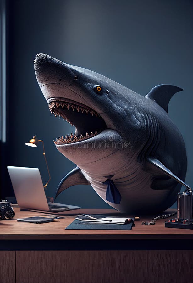 Confident Shark Boss in Modern Office, AI Generative Stock Illustration ...