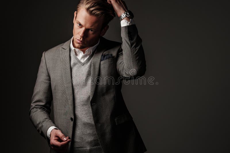 Confident Sharp Dressed Man in Grey Jacket Stock Image - Image of cool ...