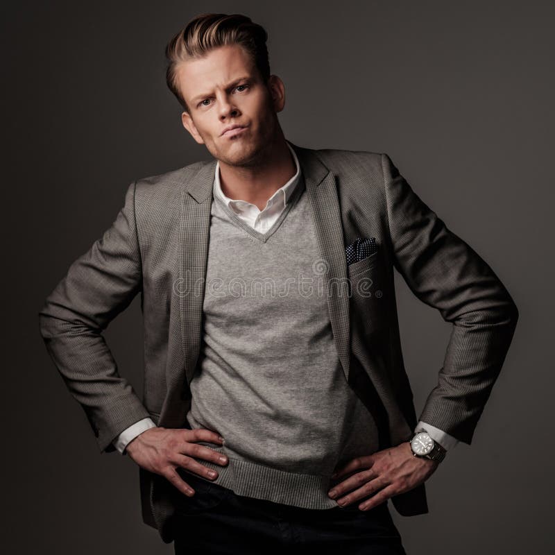Confident Sharp Dressed Man in Grey Jacket Stock Photo - Image of ...