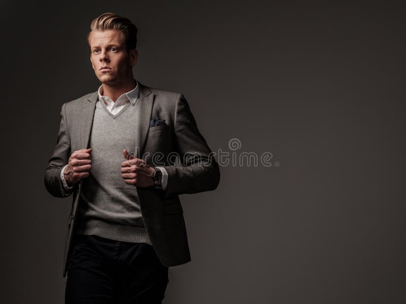Confident Sharp Dressed Man in Grey Jacket Stock Image - Image of ...