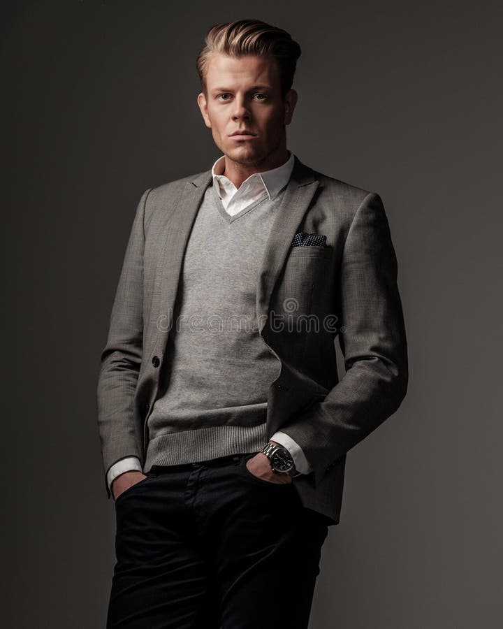 Confident Sharp Dressed Man in Grey Jacket Stock Image - Image of ...