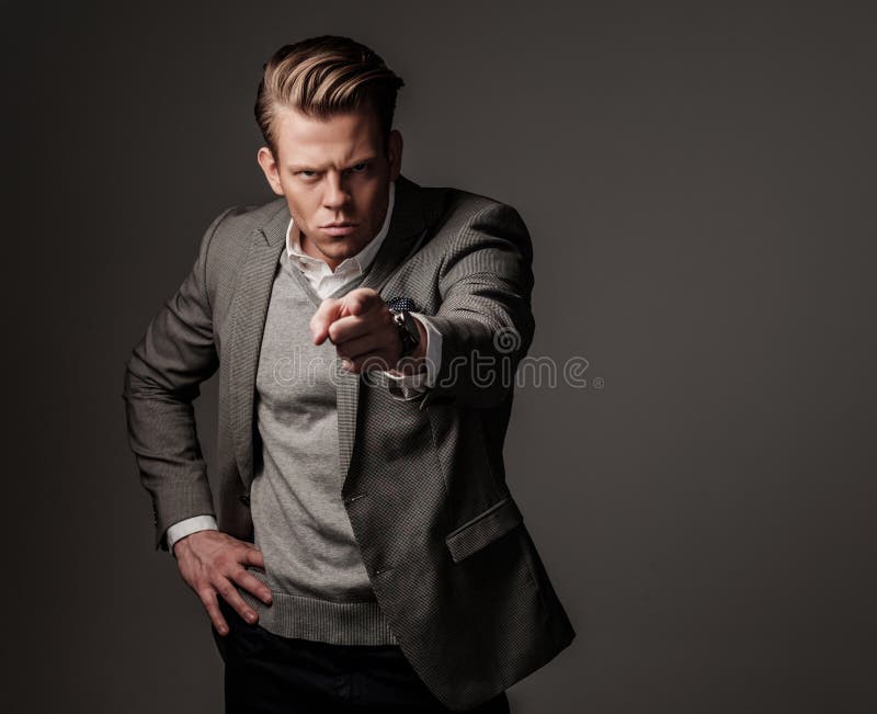 Confident Sharp Dressed Man in Grey Jacket Stock Image - Image of ...
