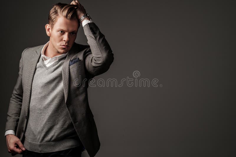 Confident Sharp Dressed Man in Grey Jacket. Stock Photo - Image of ...