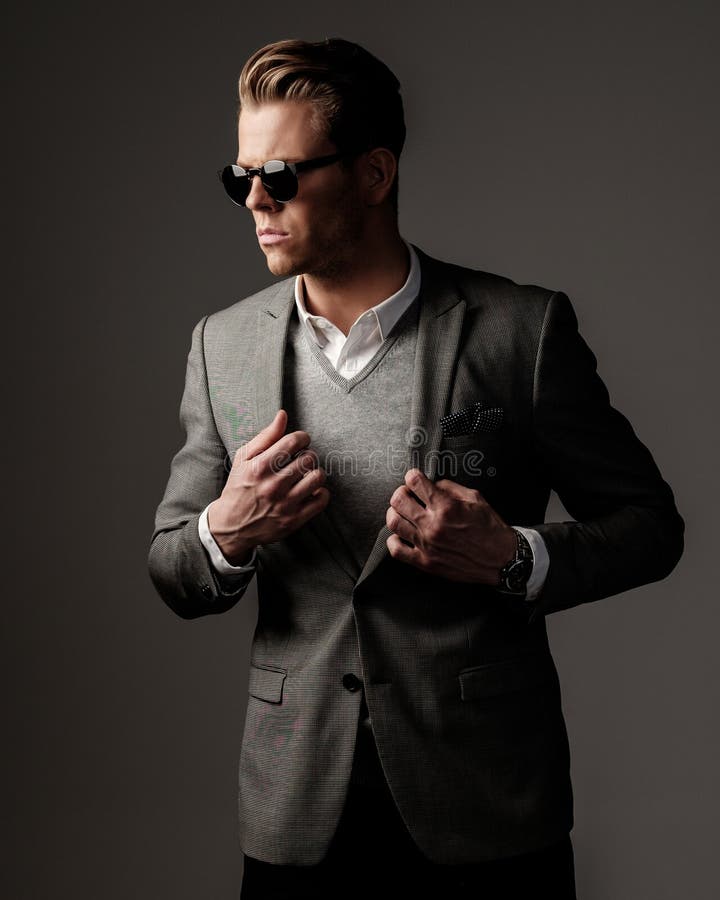 Confident Sharp Dressed Man in Grey Jacket. Stock Photo - Image of ...