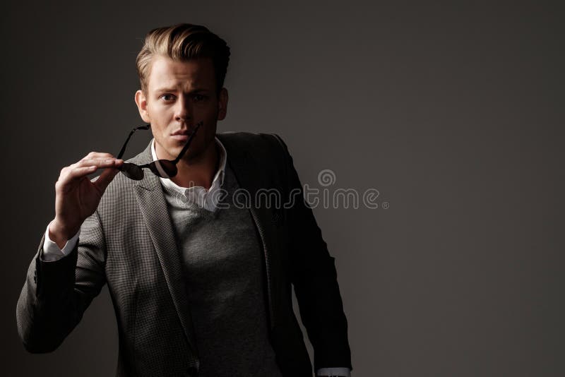 Confident Sharp Dressed Man in Grey Jacket. Stock Image - Image of cool ...