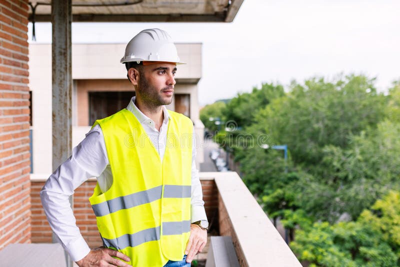 Smart Civil Engineer Male Standing Cofident Smiling Double Exposure ...