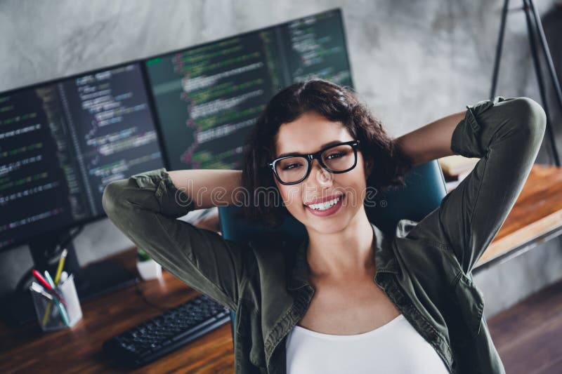 Confident Software Professional at Work Embracing a Relaxing Moment in ...