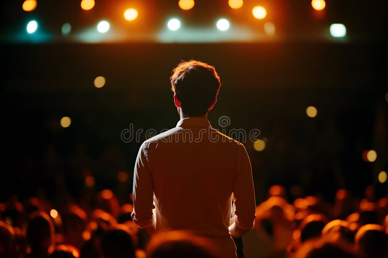 A Confident Speaker Stands on a Brightly Lit Stage, Delivering a ...
