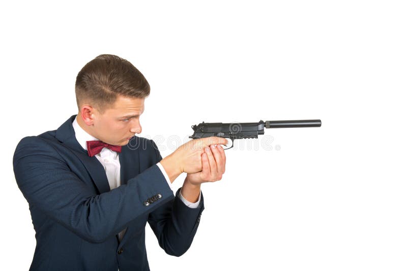 Confident spy agent stock image. Image of adult, armed - 66287899