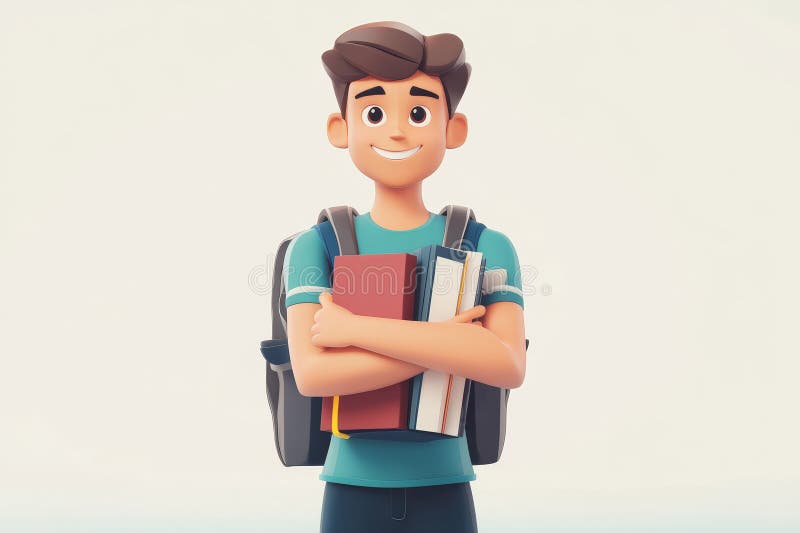 Confident Student Holding Books with Backpack a Happy Student with a ...