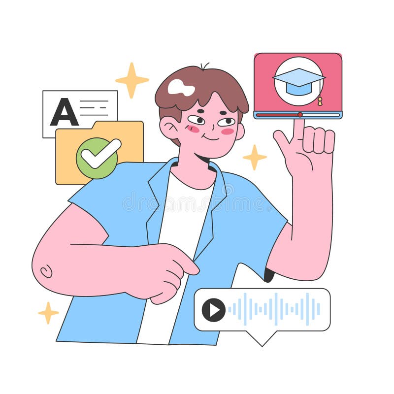 Confident Student Proudly Displays an a Grade. Flat Vector Illustration ...