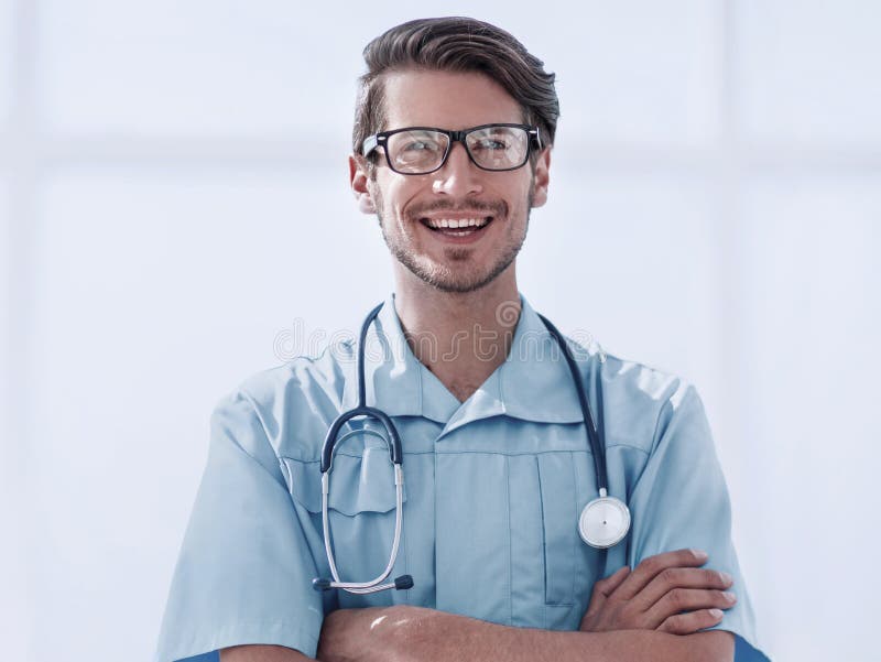 Confident Surgeon Man in Blue Uniform Stock Photo - Image of portrait ...
