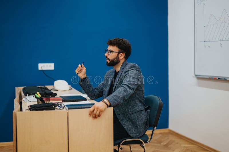 Confident Teacher in Classroom Engaging with Students Stock Photo ...