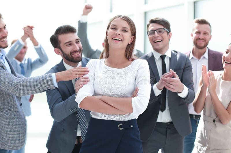 Confident Team Leader Standing in Front of Her Colleagues Stock Image ...