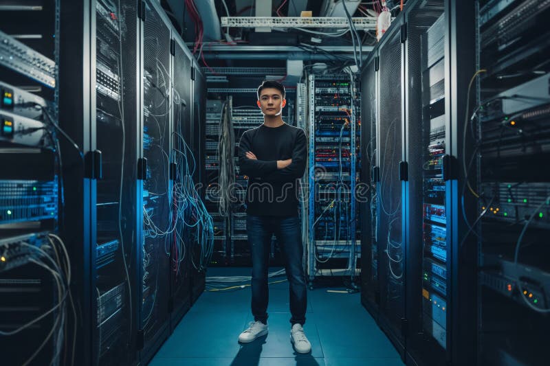 Network Engineer in Server Room Stock Photo - Image of technician ...