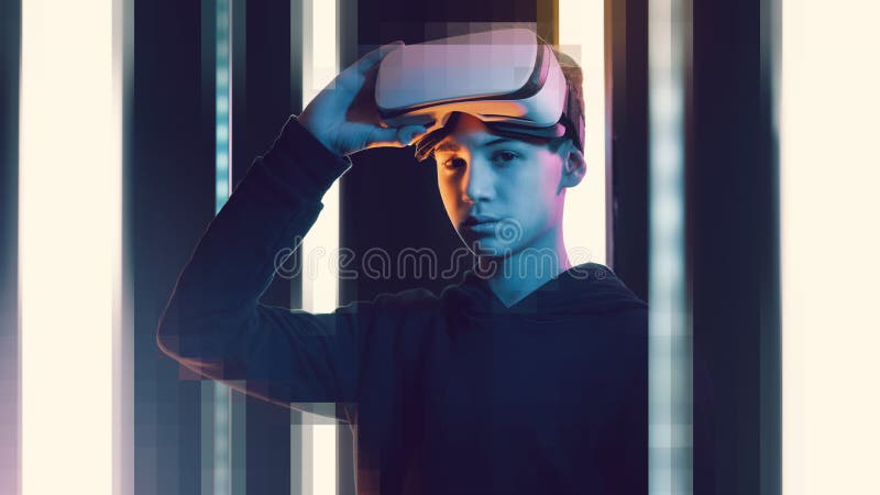 Confident Teenager Wearing a VR Headset Stock Image - Image of ...