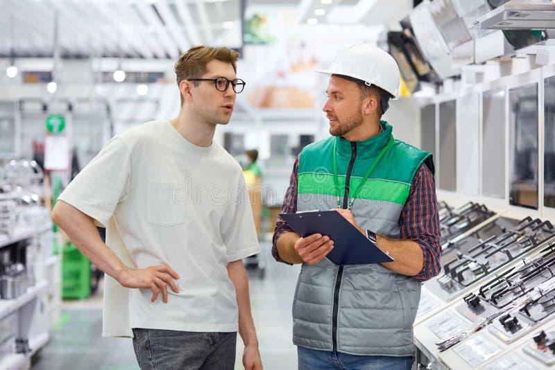 Confident Warehouse Worker Consult Customer Stock Image - Image of ...