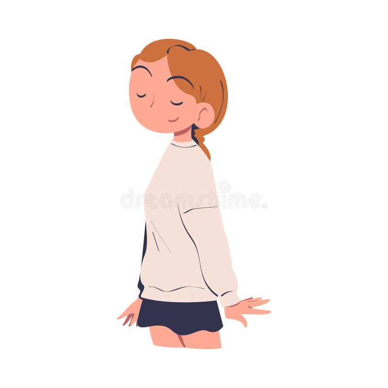 Confident Woman Character With Satisfied Face Expressing Self Pride