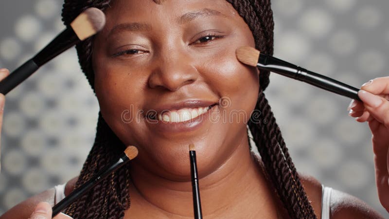 Confident Woman Having Make Up Done by Specialists Stock Video - Video ...