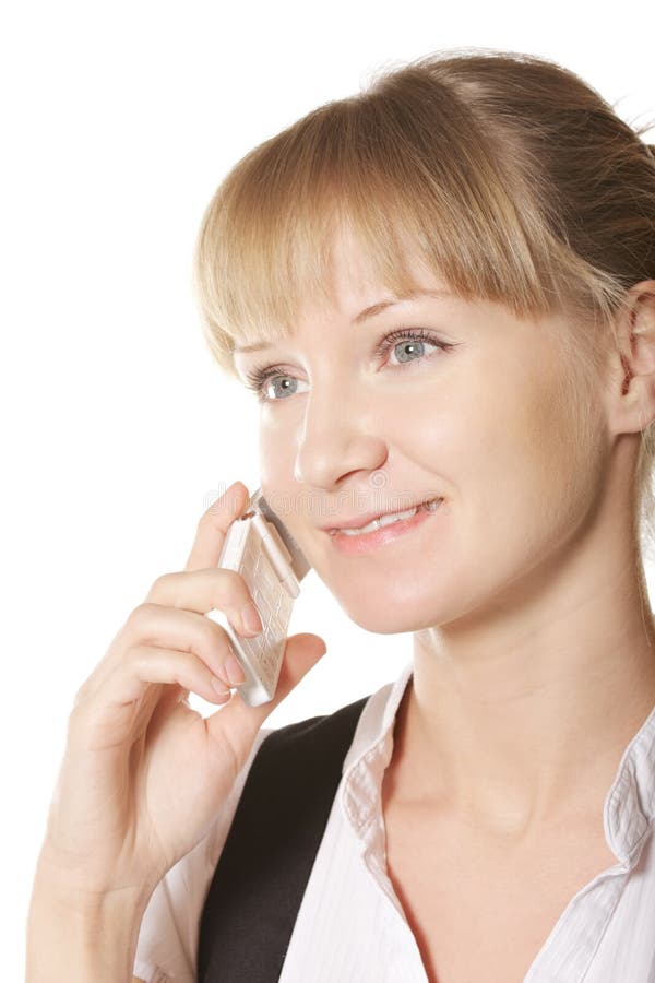 Confident Woman on Phone Closeup Stock Image - Image of shirt, sideways ...