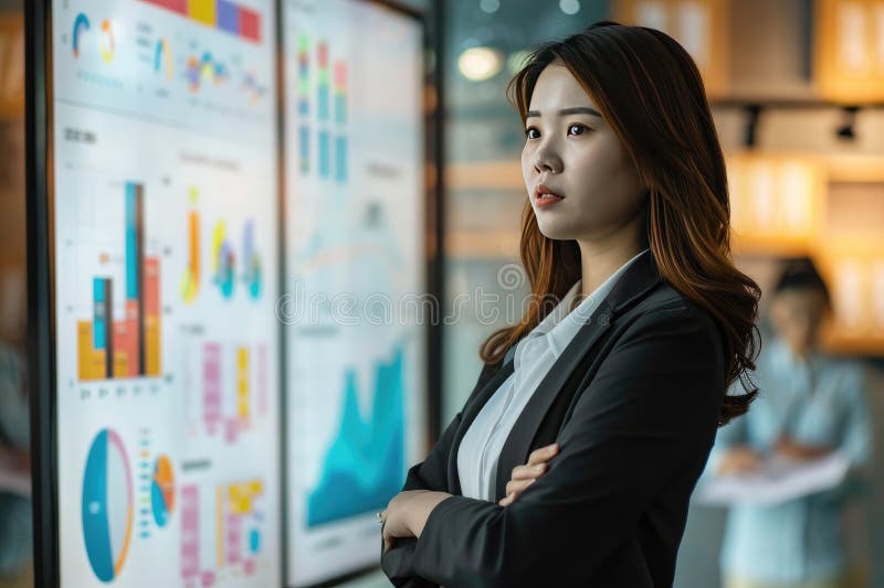 Confident Woman Presenting Data in Boardroom Stock Illustration ...