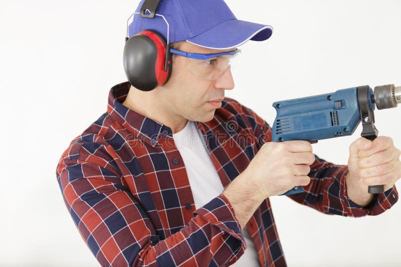 Confident Worker Drilling Wall with Drill Perforator Stock Image ...
