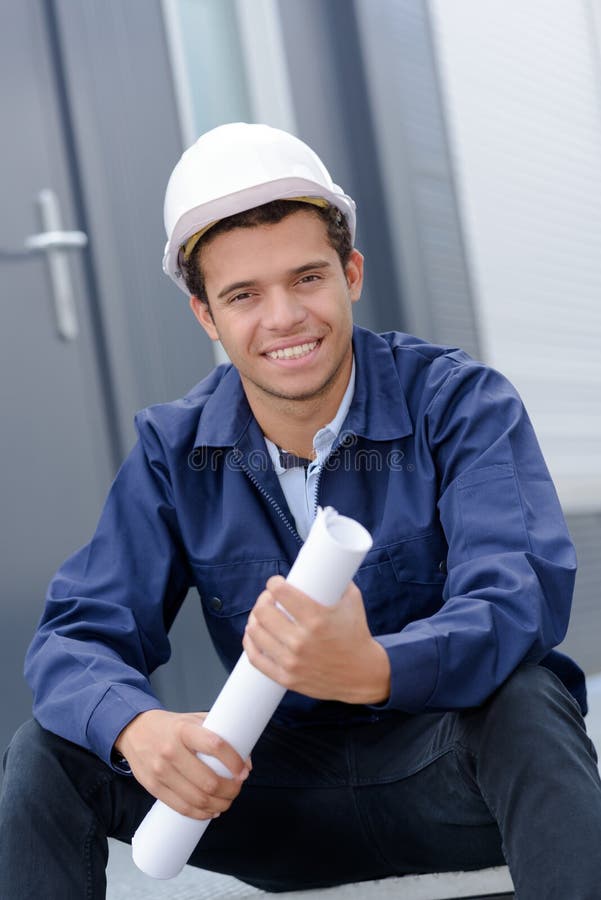 Confident Young Architect on Building Site Stock Image - Image of ...