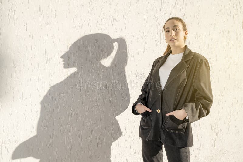 Confident Young Caucasian Mediterranean Woman with Shadow Stock Photo ...